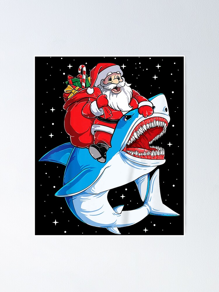 Póster «Niños Feliz Navidad Papá Noel Montando Tiburón Navidad Niños ...