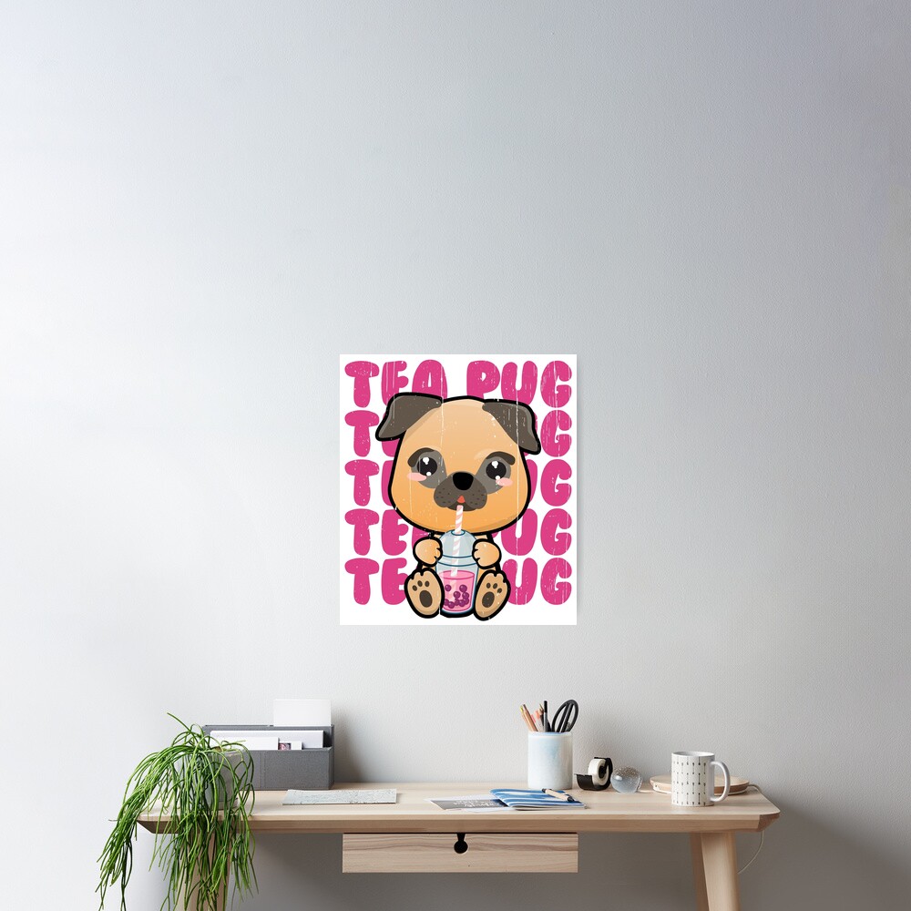 "Kawaii Pug Dog Drinking Bubble Tea" Poster for Sale by PanosTsalig ...