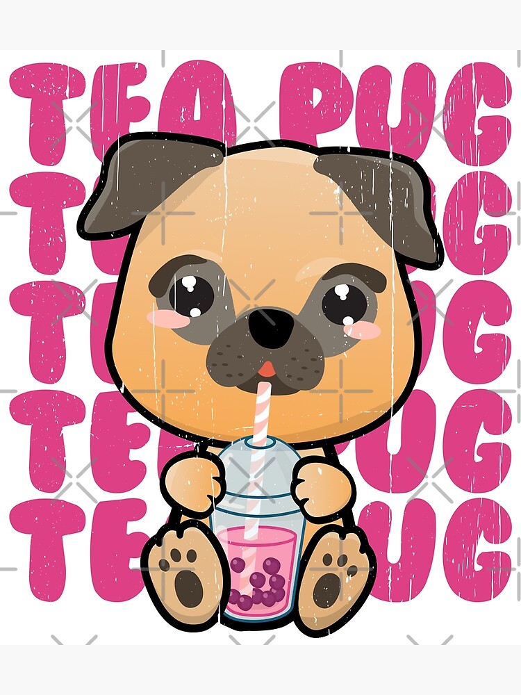 "Kawaii Pug Dog Drinking Bubble Tea" Poster for Sale by PanosTsalig ...