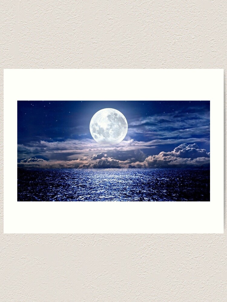 Lámina artística «luna,luna llena,luna entera,cielo,claridad,noche,mar ...