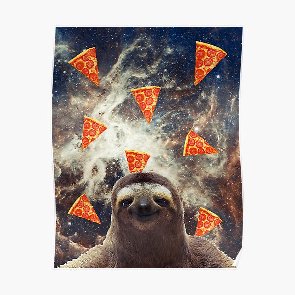 "Sloth in flying pizza space, Sloths, Collage Art, Surrealism" Poster ...