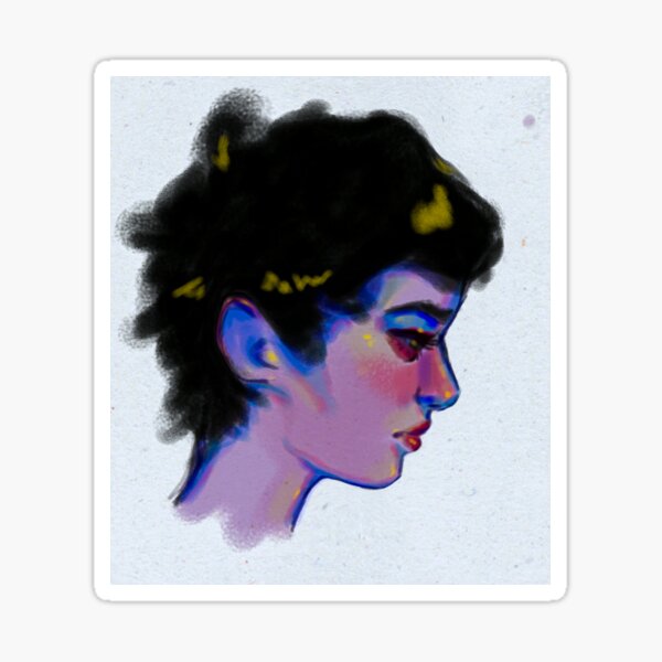 "Colorful digital drawing of a sad boy" Sticker by purple-baby | Redbubble
