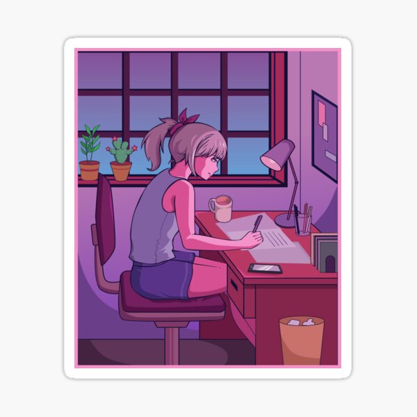 "Cute anime girls studying " Sticker by Yassou-Shop | Redbubble