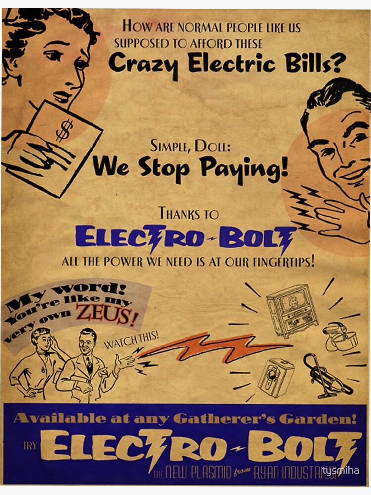 "Bioshock Electro-Bolt Advert" Sticker by tysmiha | Redbubble