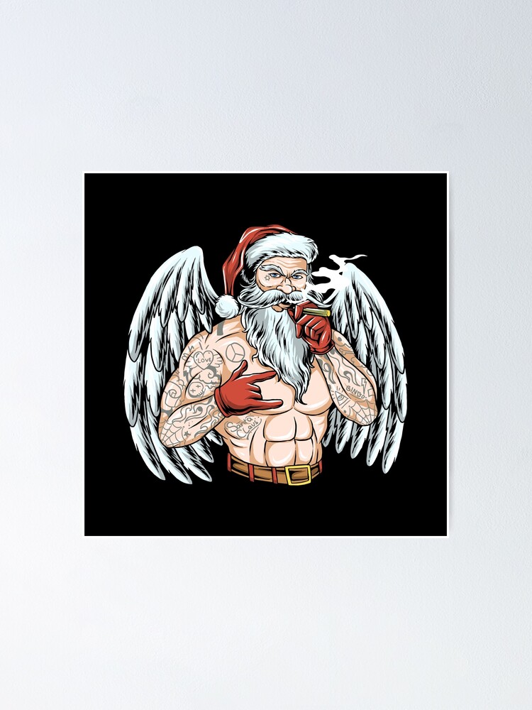 "Santa with angel wings and tattoo, Christmas,santa Claus" Poster for ...