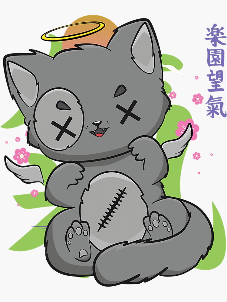 "Harajuku Cat Anime Neko Pastel Goth Angelcore Sakura T-Shirt" Sticker ...