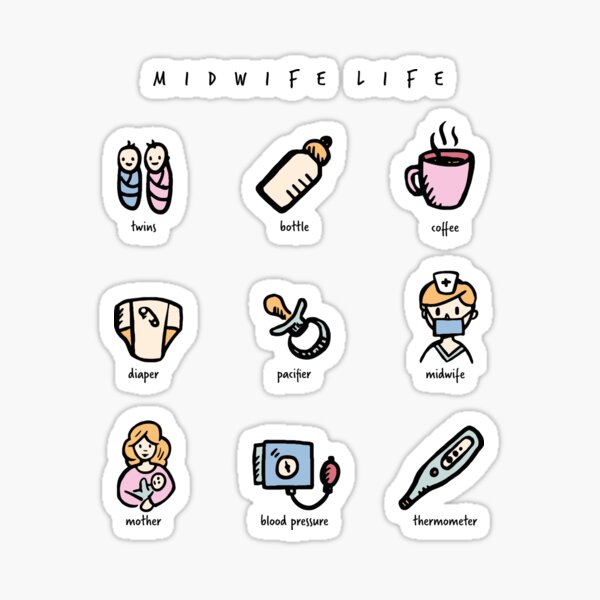 "Midwife life cute doodles" Sticker by Eenig | Redbubble