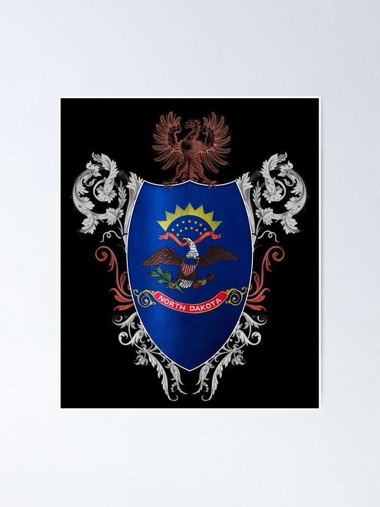 "North Dakota flag medieval heraldry coat of arms style" Poster for ...