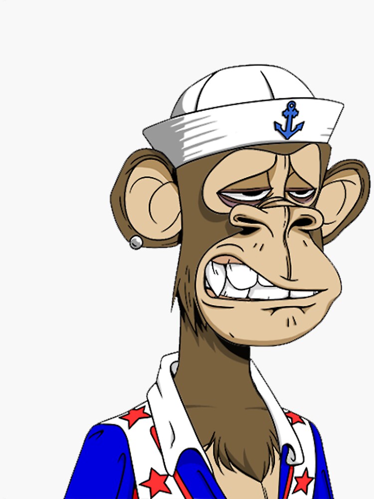 "Monkey NFT Bored Ape Yacht Club #9 funny nft gift idea" Sticker for ...