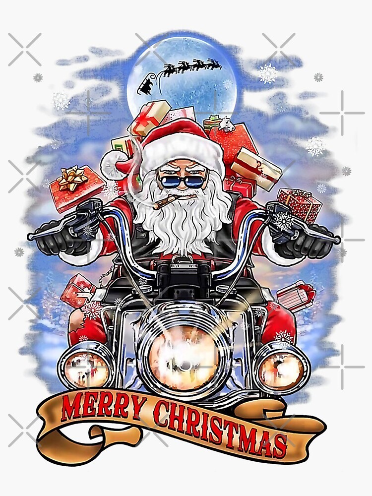 "Merry Christmas Biker Santa Motorcycle " Sticker for Sale by bmzstore ...
