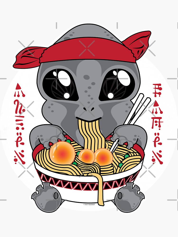 "Kawaii Alien Eating Ramen" Sticker for Sale by PEHardy-Designs | Redbubble