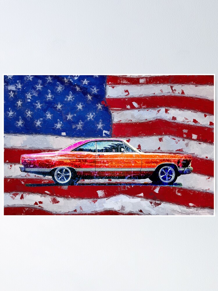 "American 2 Door Coupe Classic Car with American Flag" Poster by ...