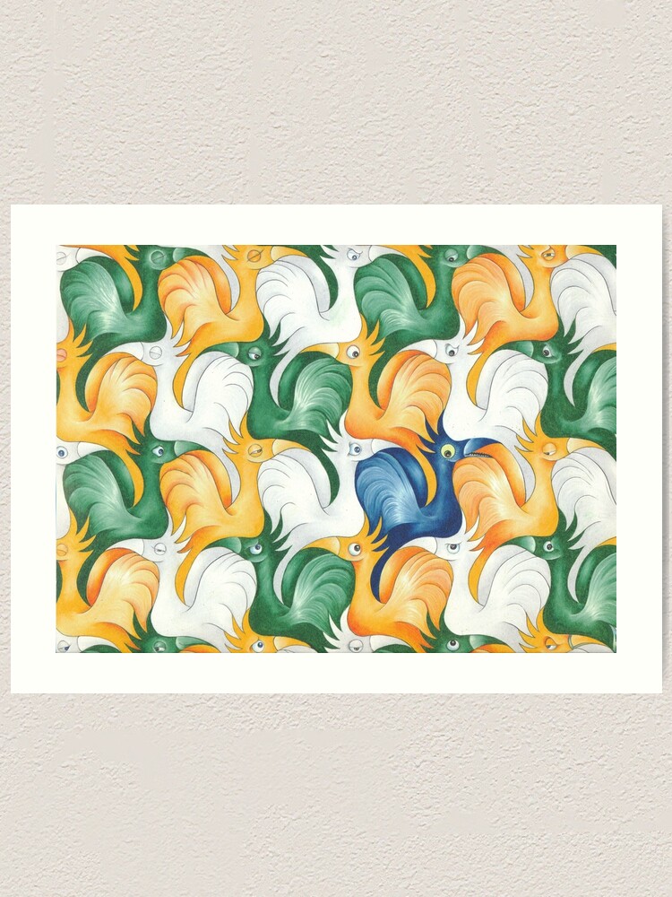 "Hand-Drawn Tessellation of a Flock of Birds - Drawing #36" Art Print ...