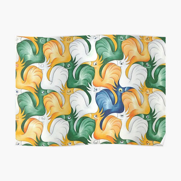 "Hand-Drawn Tessellation of a Flock of Birds - Drawing #36" Poster by ...