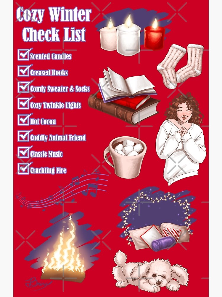 "Cozy Winter Check List (on red)" Poster for Sale by BrinaArt | Redbubble