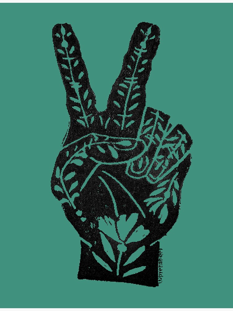 "Teal Floral Peace Sign Lino Print" Sticker by Brenander | Redbubble