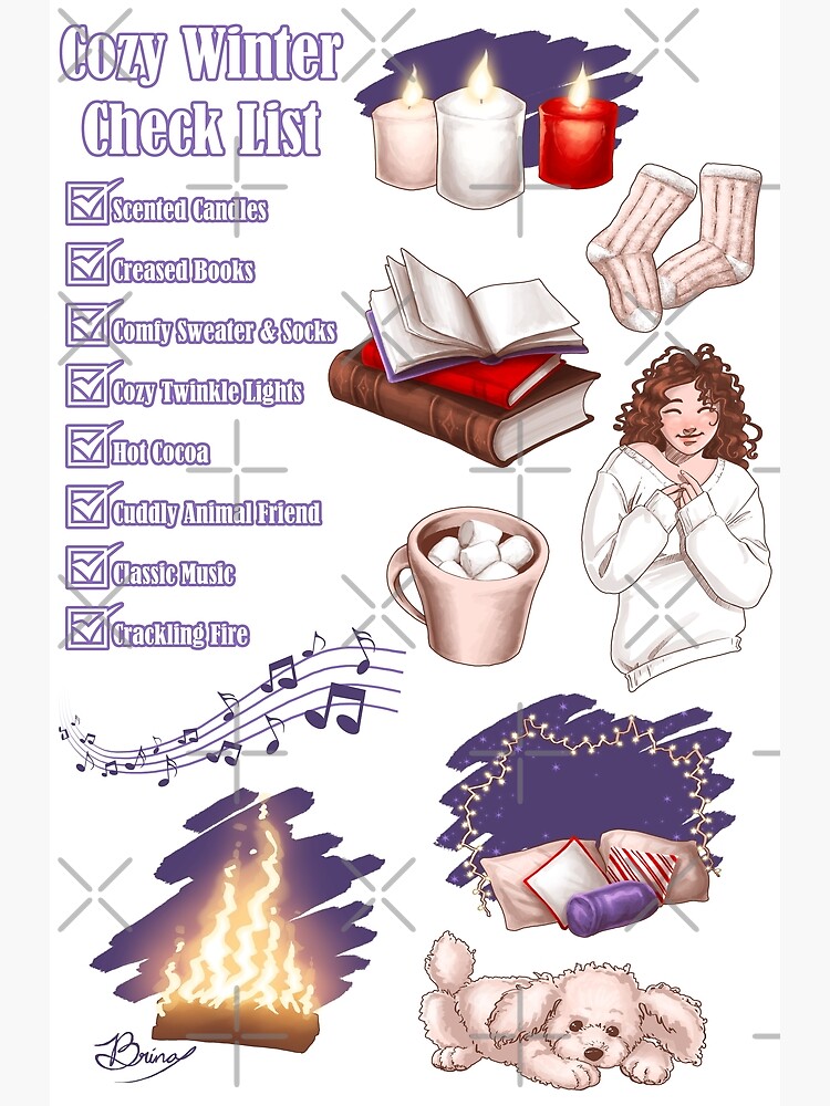 "Cozy Winter Check List (on white)" Poster for Sale by BrinaArt | Redbubble