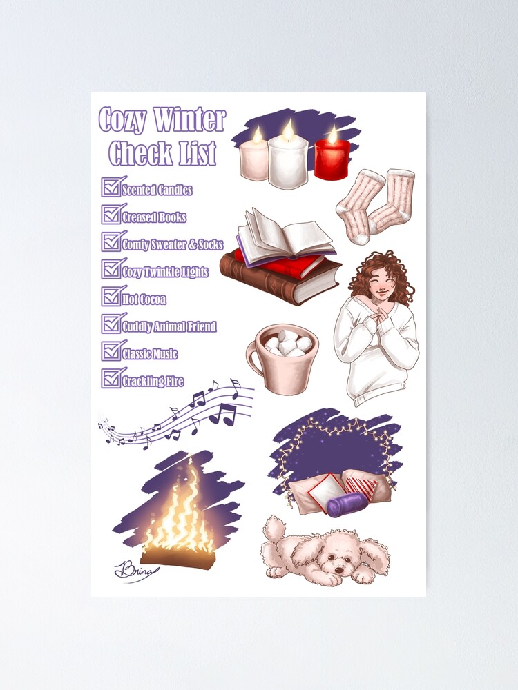"Cozy Winter Check List (on white)" Poster for Sale by BrinaArt | Redbubble
