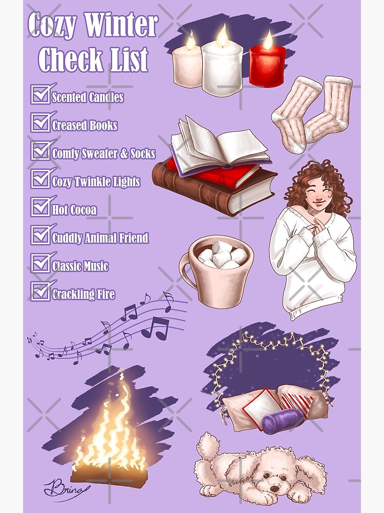 "Cozy Winter Check List (on purple)" Poster for Sale by BrinaArt ...