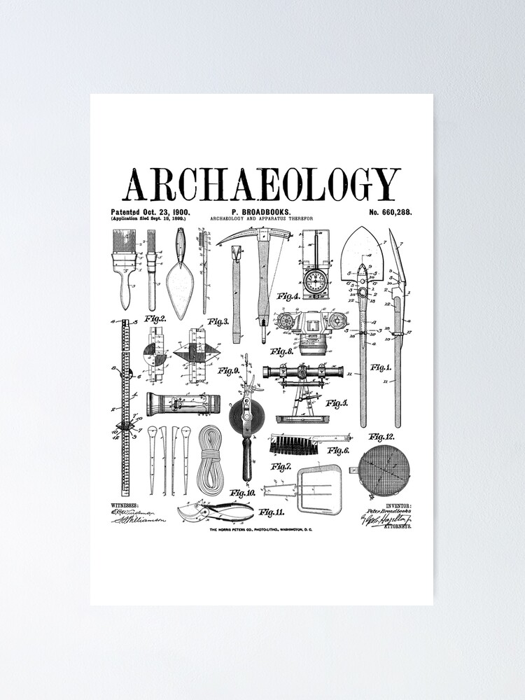 "Archaeologist Archaeology Student Field Kit Vintage Patent" Poster for ...