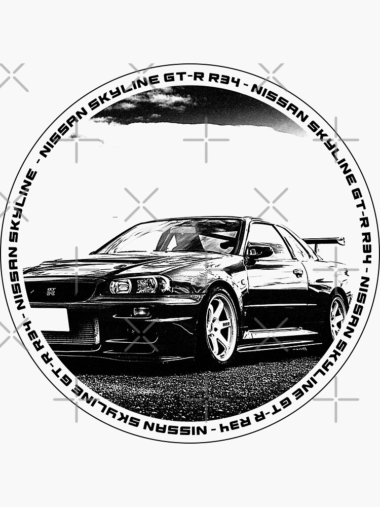 "NISSAN SKYLINE GT-R R34 Black 'N White 4" Sticker for Sale by Cero81 ...