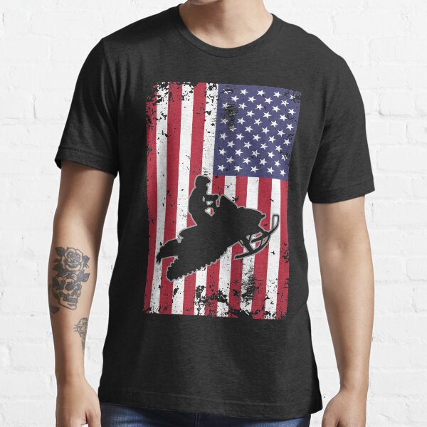 "snowmobile rider usa us flag sled vintage " T-shirt for Sale by Color ...
