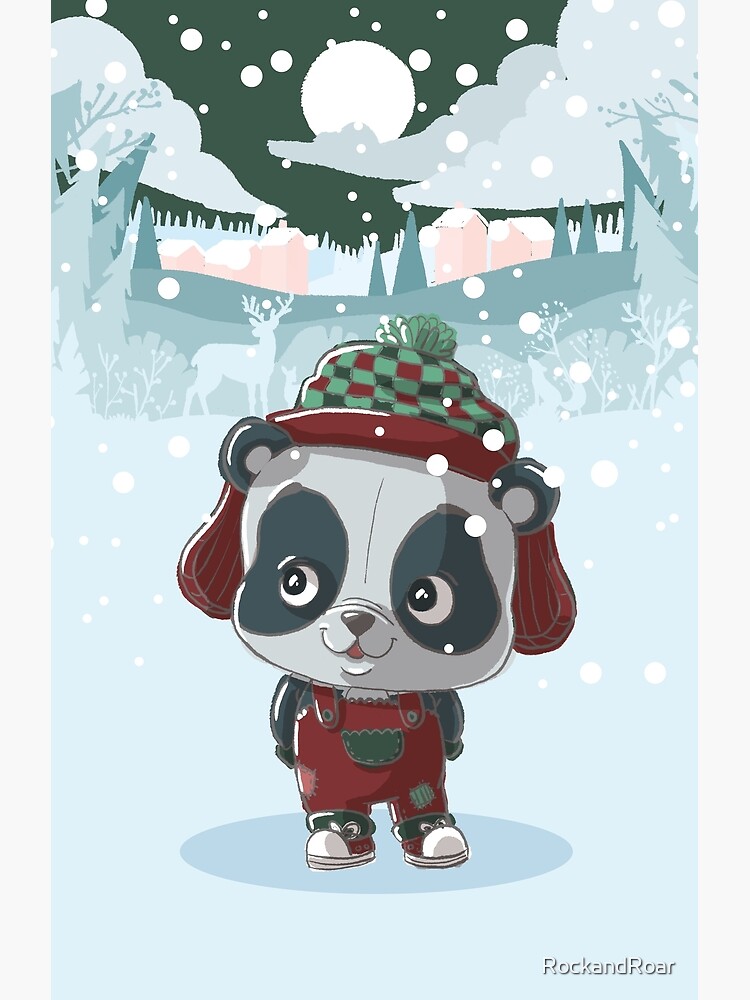 "Cute Panda Bear in Holiday Overalls in a Winter Snowscape" Poster for ...