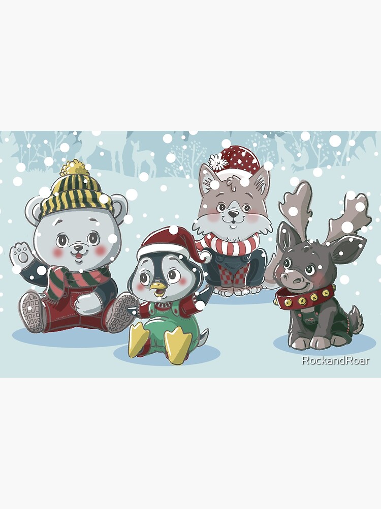 "Holiday Arctic Animals in Overalls in a Winter Snowscape" Poster for ...