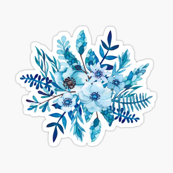 "Blue Watercolor Flowers " Sticker by DwaliDesigns | Redbubble
