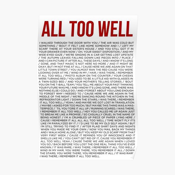 "All too well poster " Poster for Sale by A010 | Redbubble