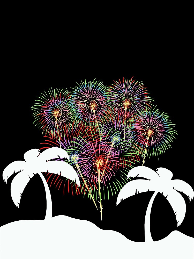 "Fireworks with Palm Tree silhouette" Poster for Sale by PawsInTheSand ...