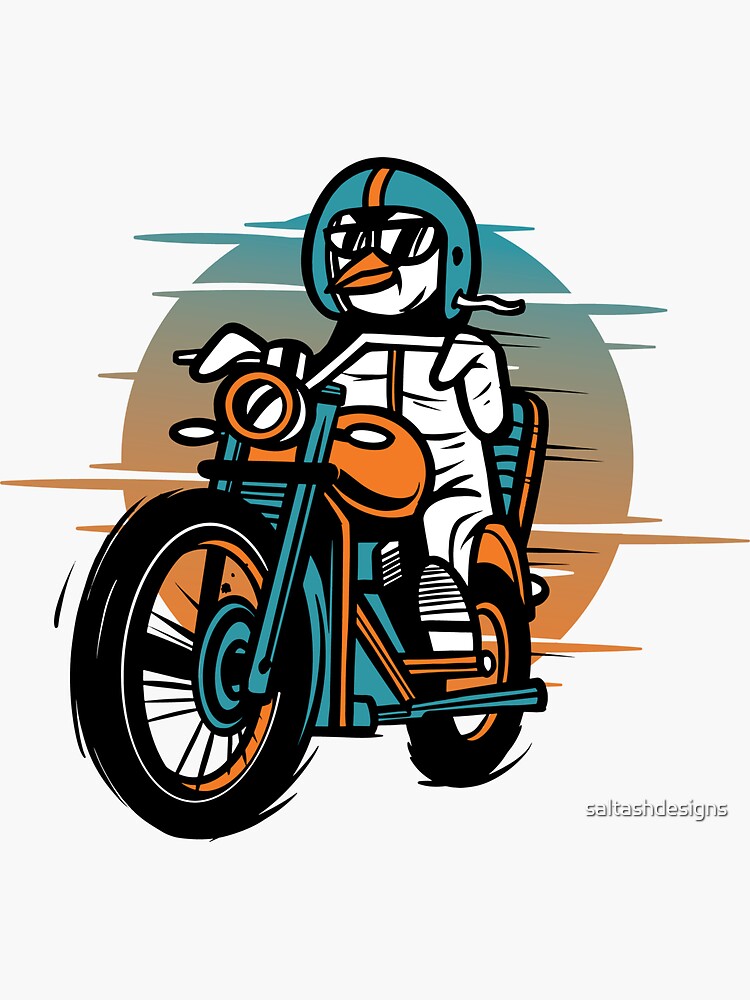 "Penguin Riding a Motorcycle Cool Retro Biker Penguin" Sticker for Sale ...