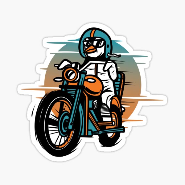 "Penguin Riding a Motorcycle Cool Retro Biker Penguin" Sticker for Sale ...