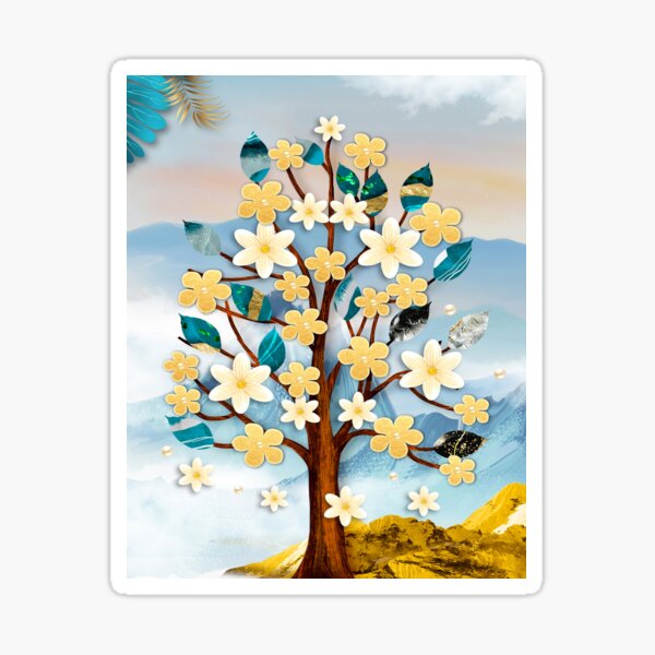 "Tree branches of flowers multi-colors and simple digital landscape ...