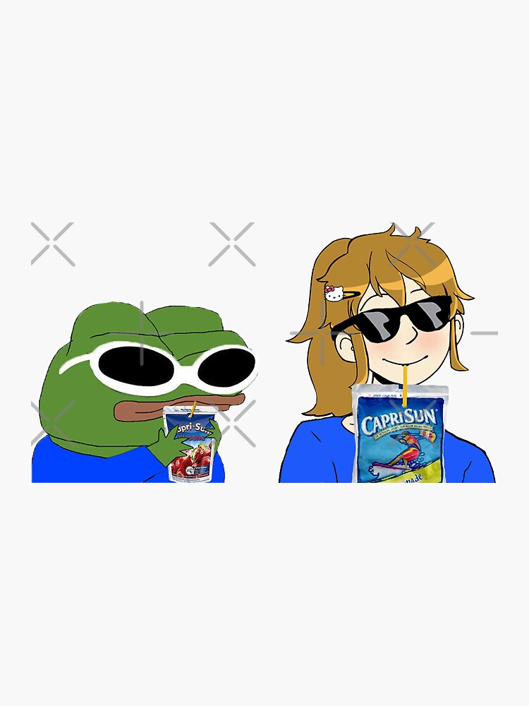 "Apu and Ashbie drinking caprisun" Sticker by AspieApustaja | Redbubble