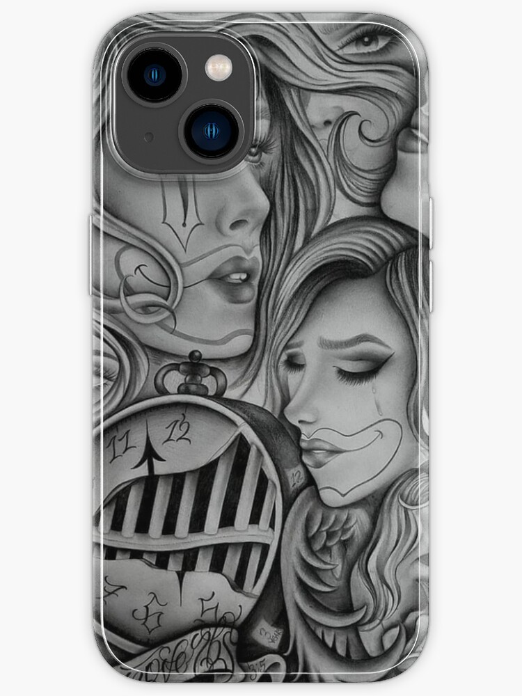 "Sad eyes chola clown , Chicano art , black and grey art" iPhone Case ...