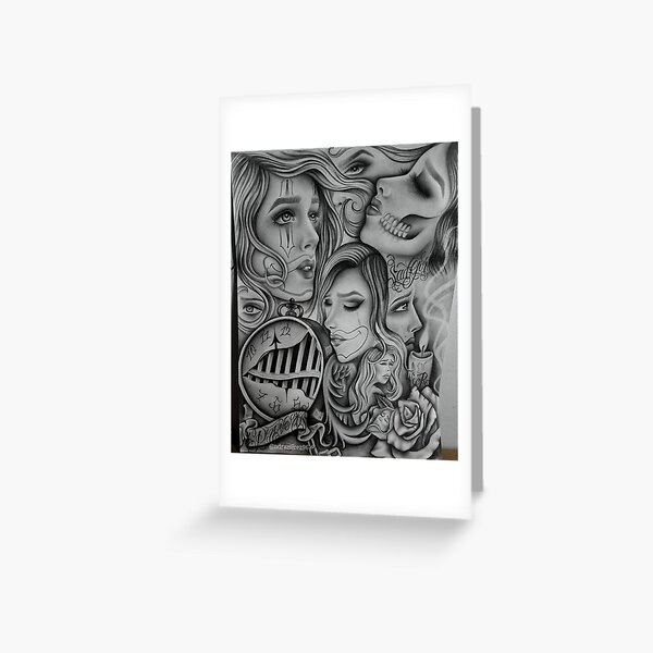 "Sad eyes chola clown , Chicano art , black and grey art" Greeting Card ...