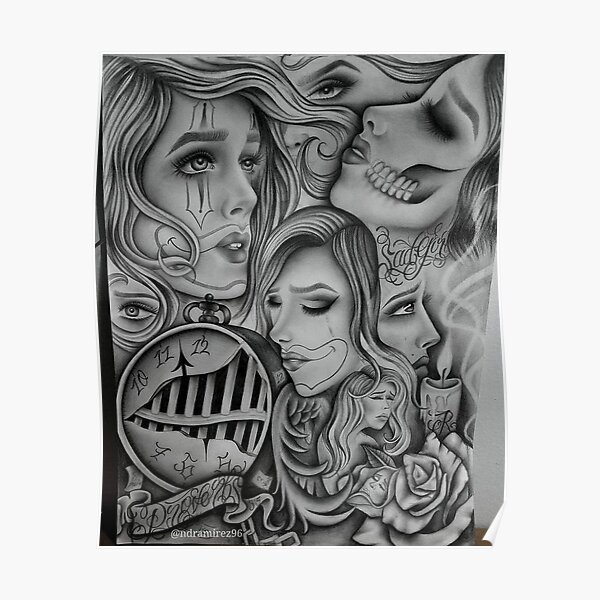 "Sad eyes chola clown , Chicano art , black and grey art" Poster for ...