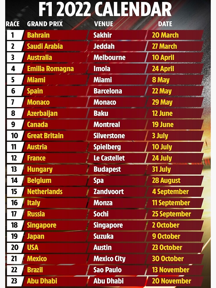 "F1 2022 Calendar" Poster by khalil-is-here | Redbubble