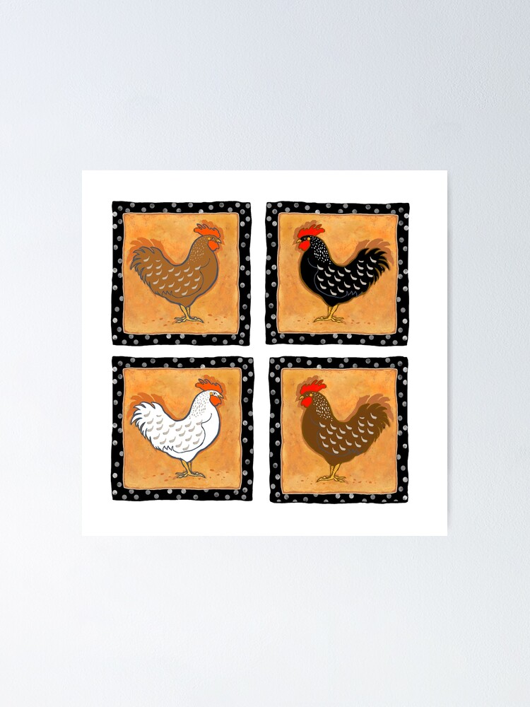 "Four Chickens" Poster for Sale by Lyngianni | Redbubble