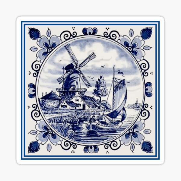 "DUTCH BLUE DELFT Vintage Windmill Print Classic ." Sticker by ...
