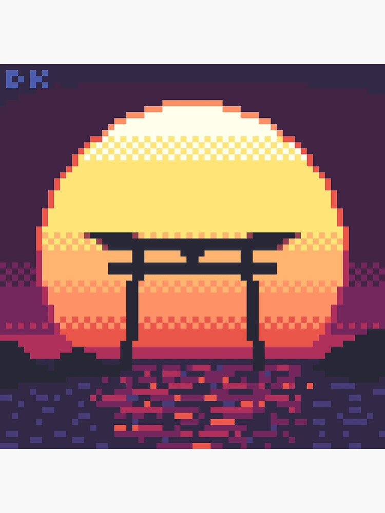 "Japanese Torii at the Beach, Sunset Edition (pixel art)" Art Print for ...
