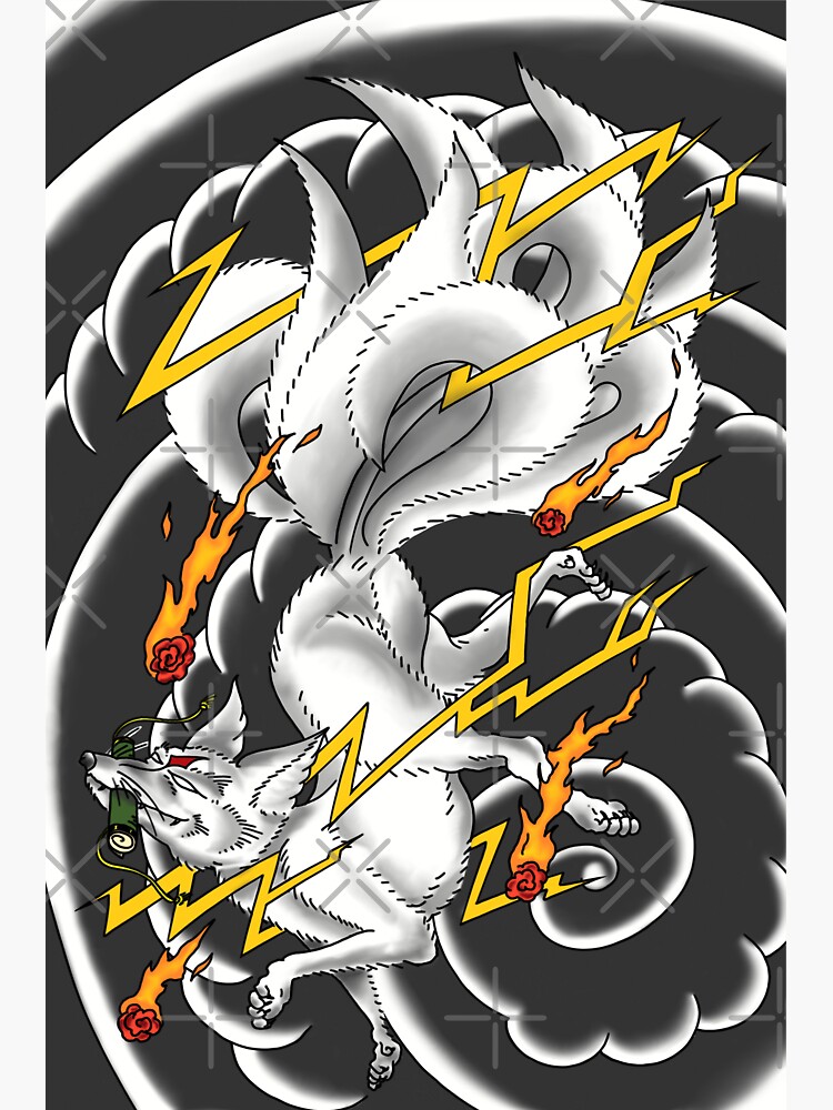 "Original Nine Tail Fox Tattoo Art Design" Sticker by seanodesign ...