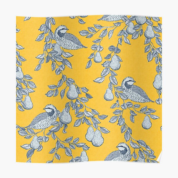 "Partridges in a Pear Tree Toile Chinoiserie Yellow Marigold" Poster ...