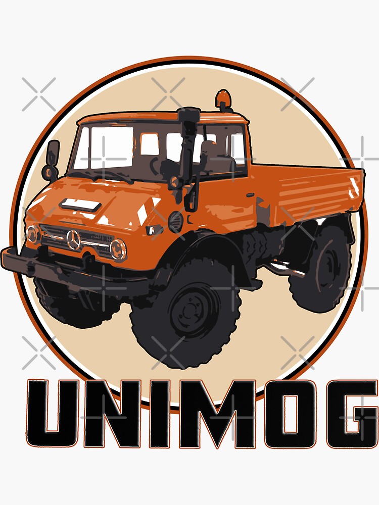 "UNIMOG (orange on black)" Sticker for Sale by Groenendijk | Redbubble