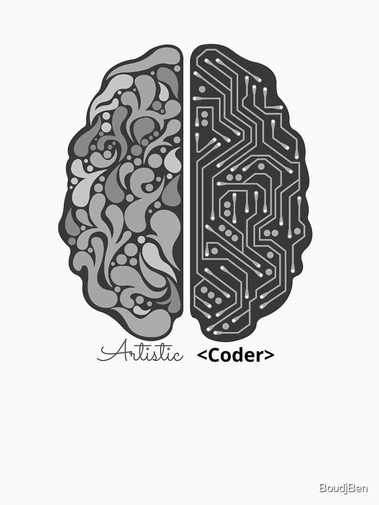 "Programmer Brain, Half Artist Half Coder" T-shirt for Sale by BoudjBen ...