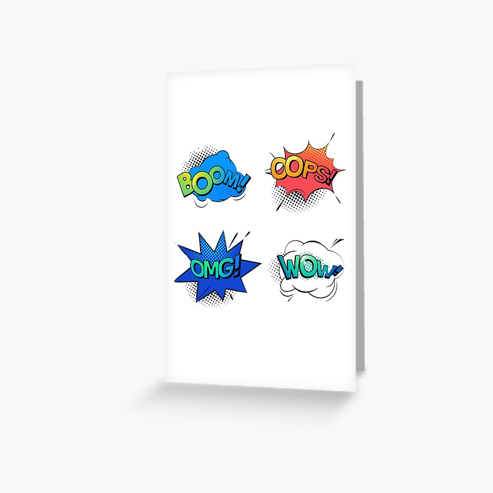 "Boom OMG OOPS WOW Comic Expressions sticker" Greeting Card by ...
