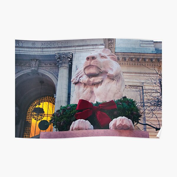 "Christmas in NYC, New York Public Library Lion" Poster for Sale by ILD ...