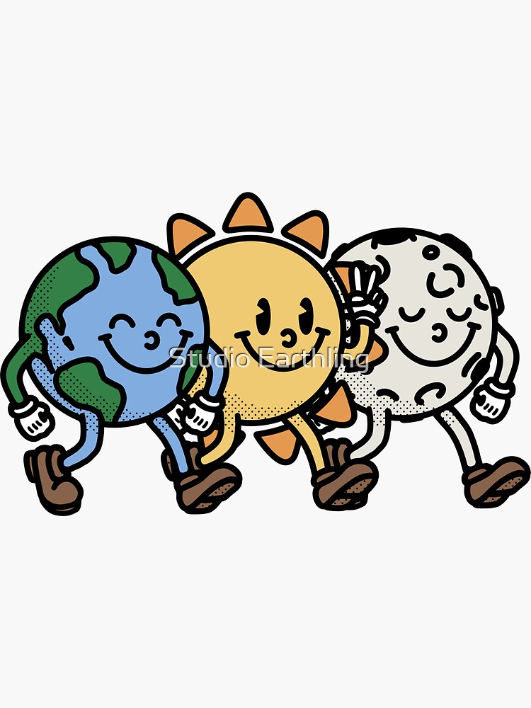 "Happy earth, sun and moon friends" Sticker for Sale by studioearthling ...