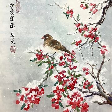 "Bird with First Snowfall" Greeting Card for Sale by PixelQube32 ...